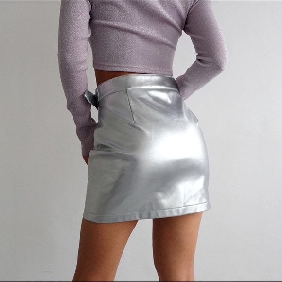 Aura | Skirts | Space Silver Pleather Mini Skirt Punk Rave | Poshmark